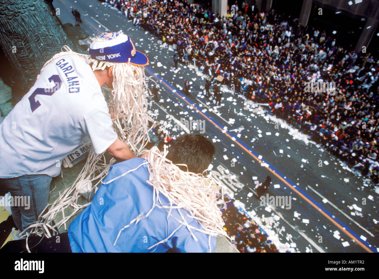 Two Men Watching Ticker Tape Parade New York City New York Stock Photo ...