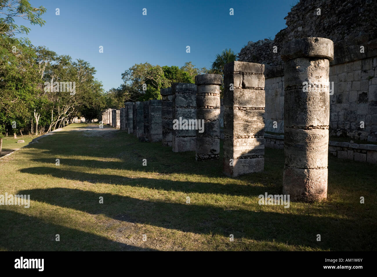 Pillars in the former marketplace area Chichen Itza Yucatan Mexico ...