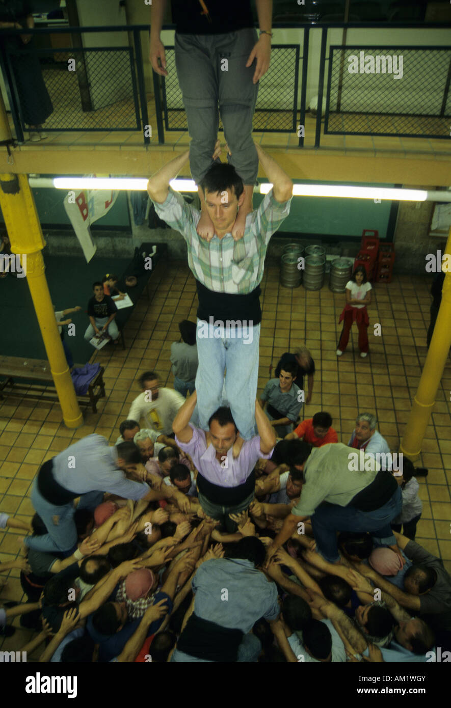 Human castle called castellers training TARRAGONA Catalonia Spain Stock ...