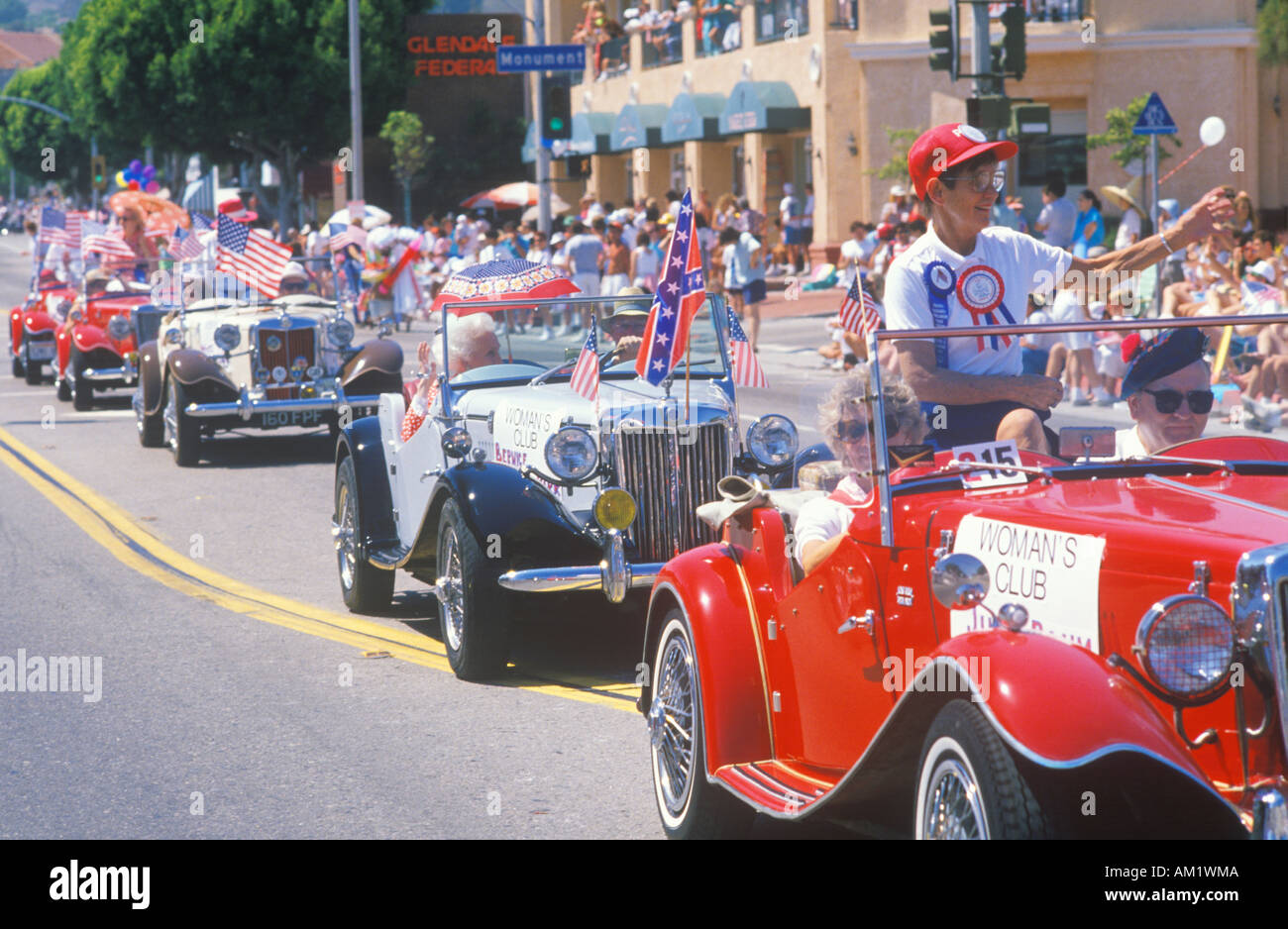 Antique Cars in July 4th Parade Pacific Palisades California Stock ...