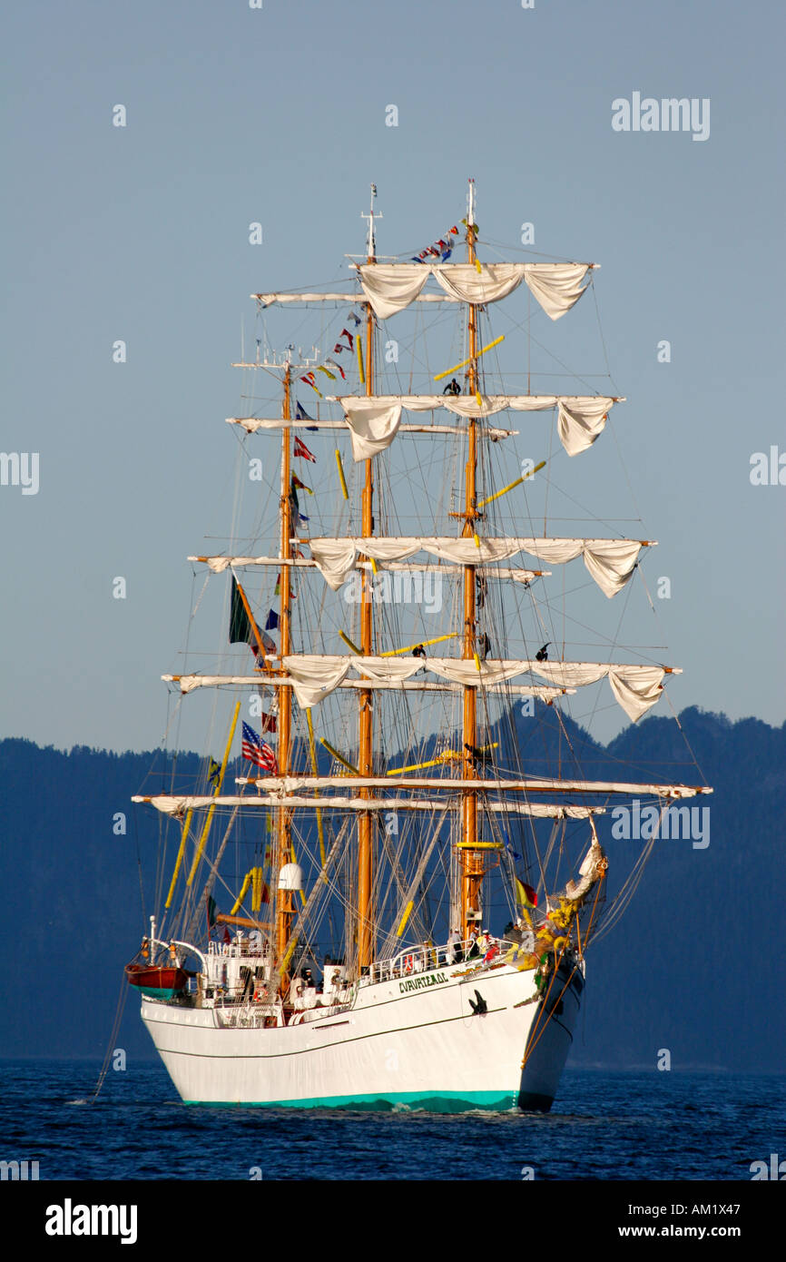 The Mexican Navy tall sailing ship Cuauhtemoc entering Resurrection Bay ...