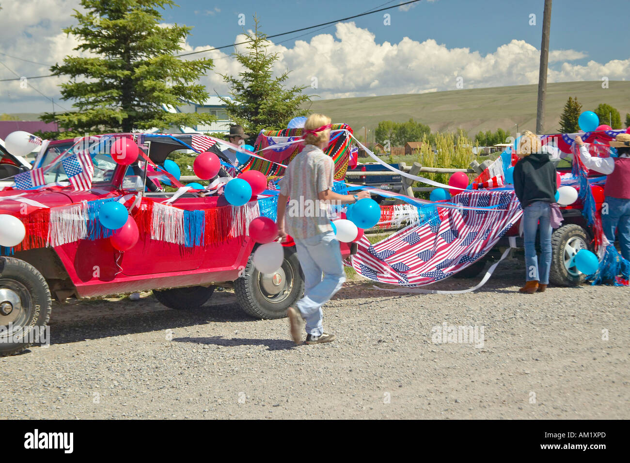 Red car with white stripes hi-res stock photography and images - Alamy