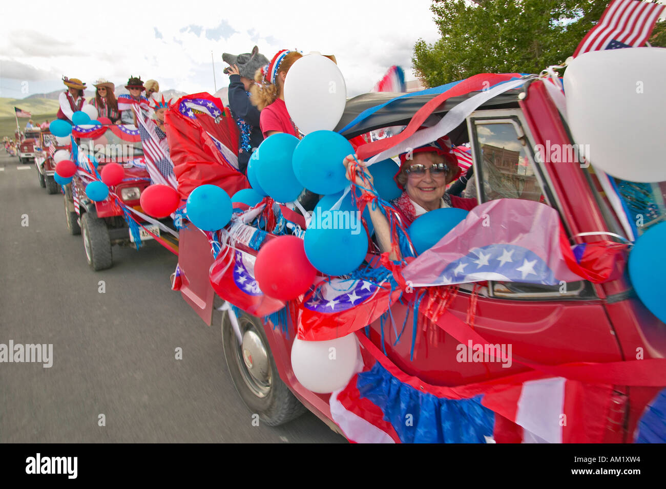 Cars decorated in red white blue for Independence Day Parade in Lima ...