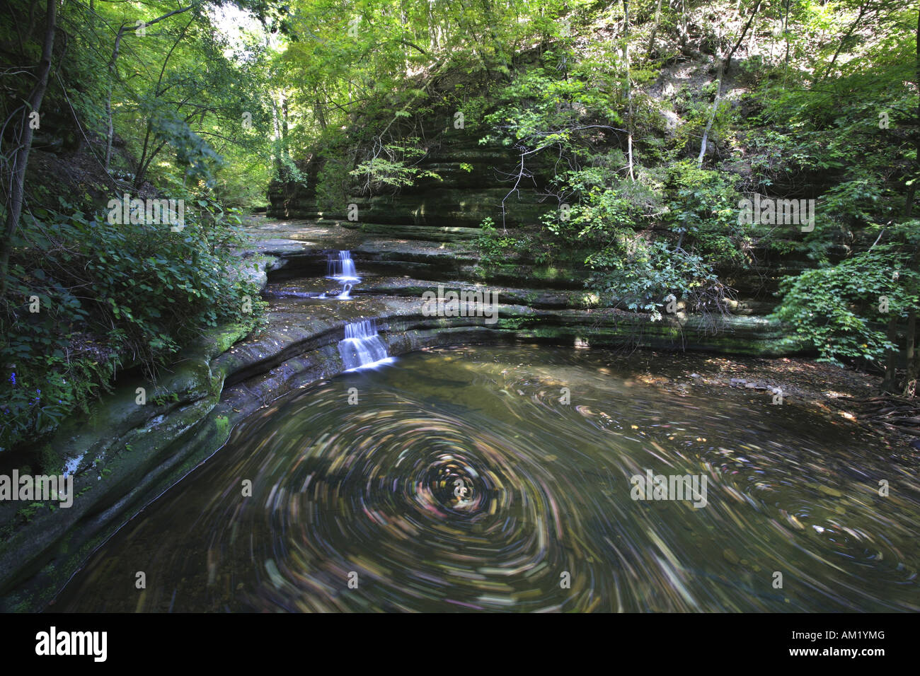 St. Peter Sandstone and Giants Bathtub, a pothole where autumn leaves ...