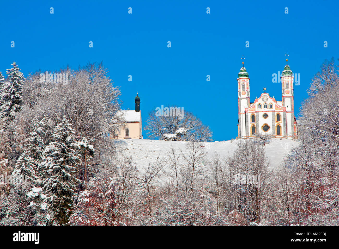 Calvary with church of the holy cross st leonhard chapel hi-res stock ...