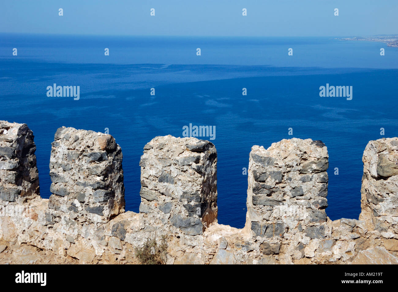 Wall with crenels and blue sea, Castle Alanya, Turkey Stock Photo - Alamy