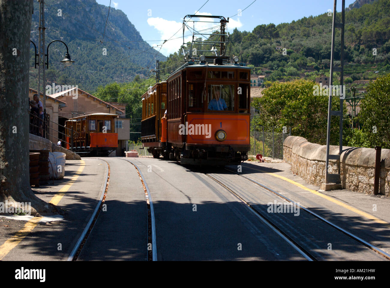 Train station in Soller old wooden train from 1912, Mallorca island ...