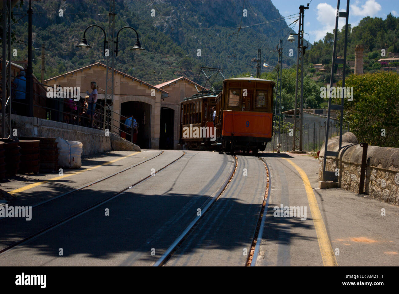 Train station in Soller old wooden train from 1912, Mallorca island ...