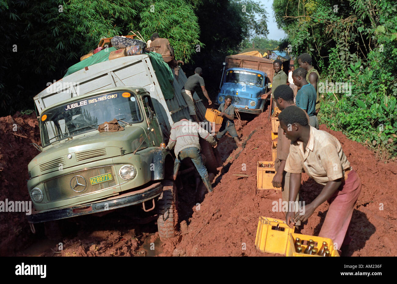 Truck bogged down on mud roads, Zaire Stock Photo - Alamy