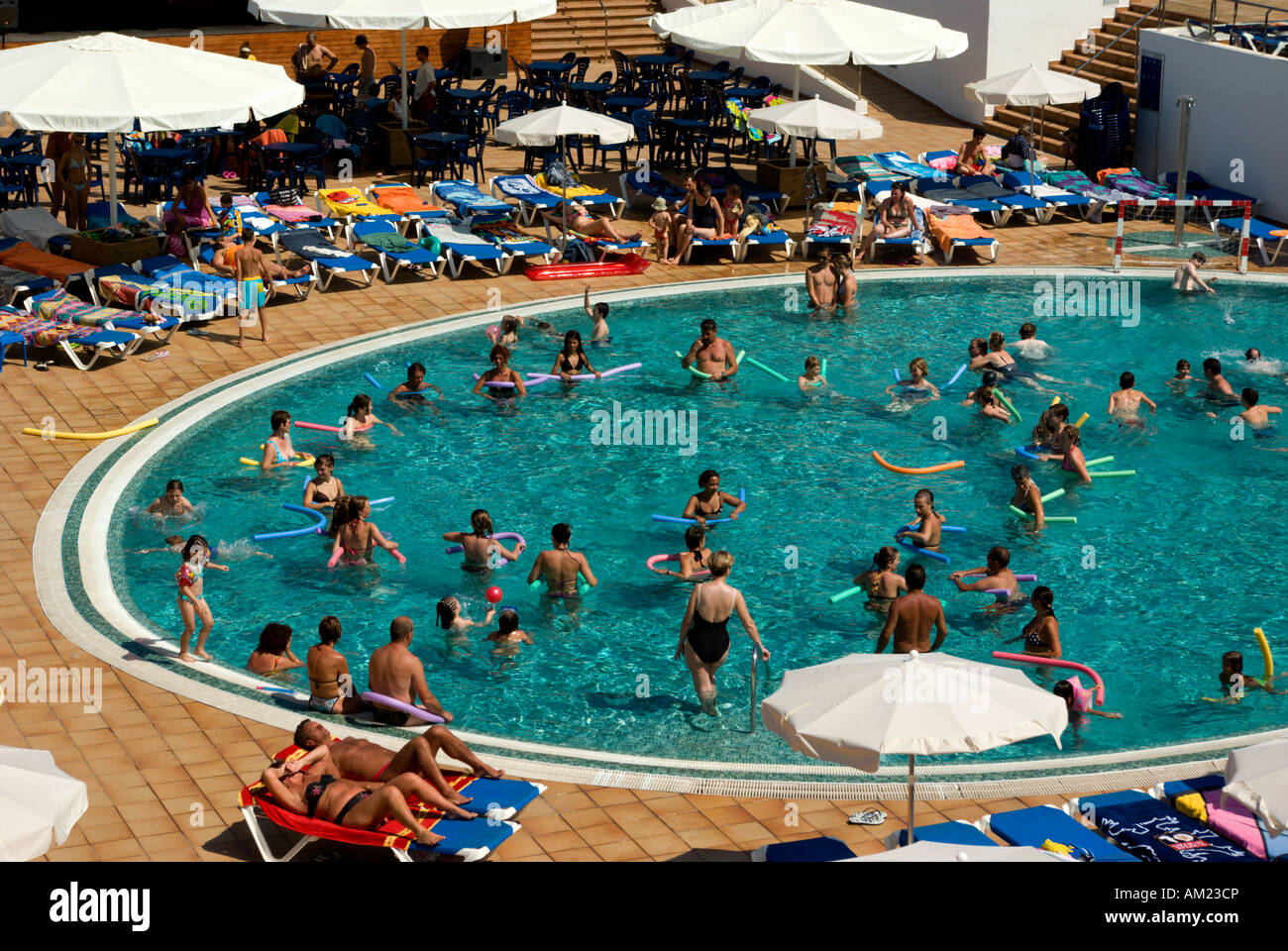 People having aqua aerobics classes in swimming pool in Cala Egos on ...
