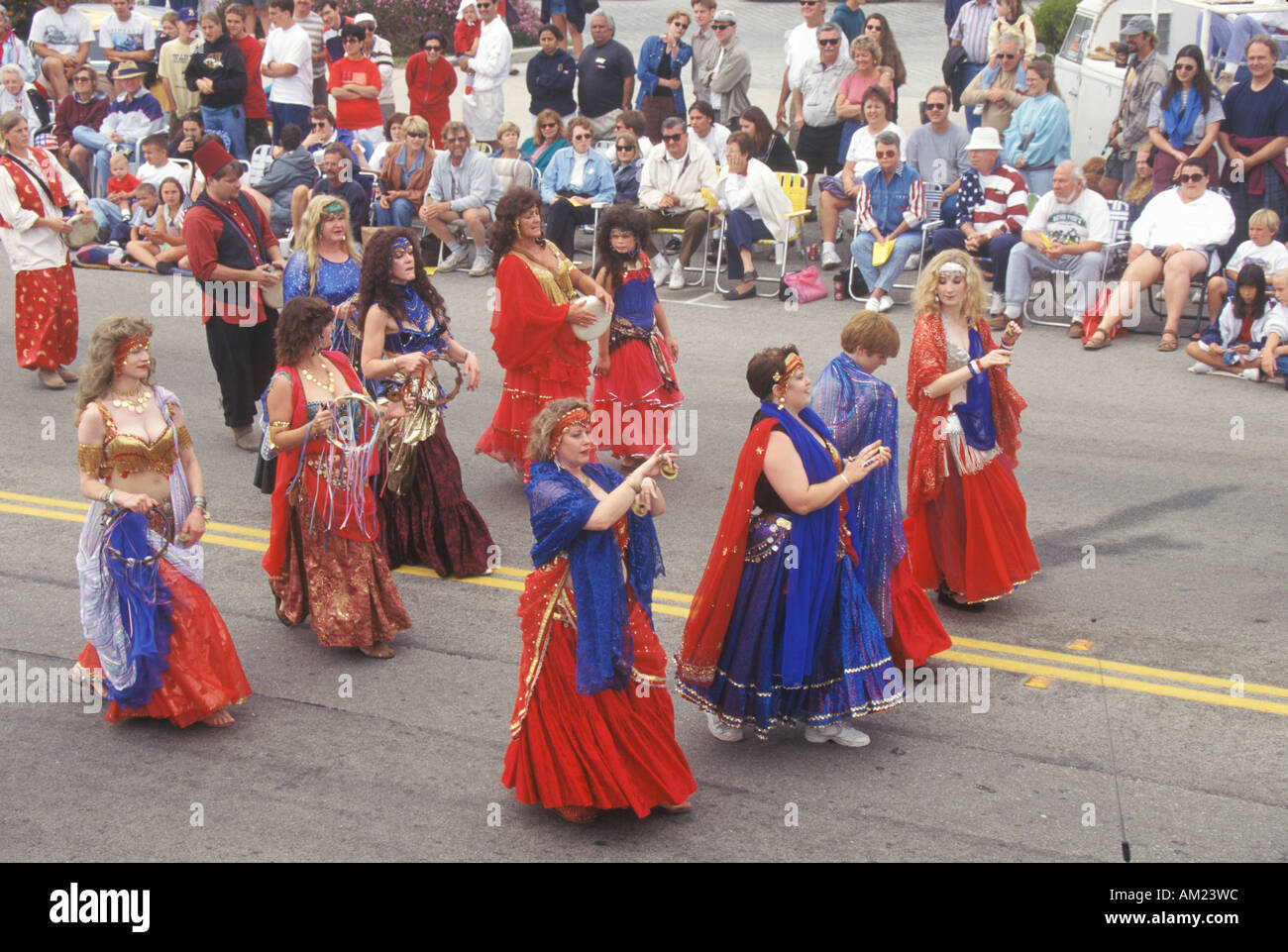 Belly Dancers Marching in July 4th Parade Cayucos California Stock ...