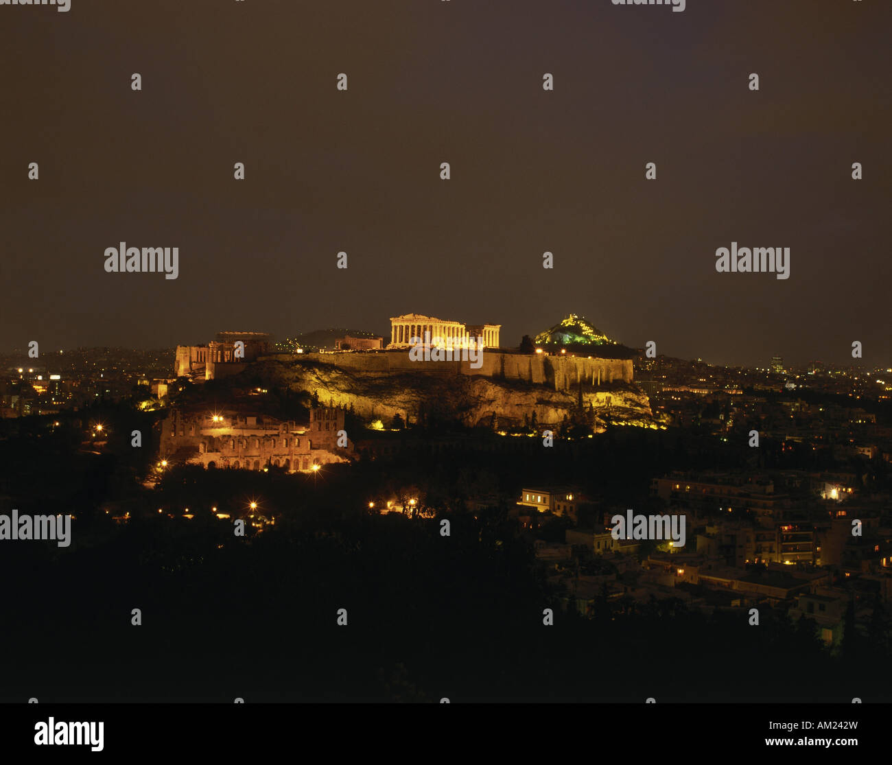 geography / travel, Greece, Athens, acropolis, Lykabettos, night shot, illuminated at night ...