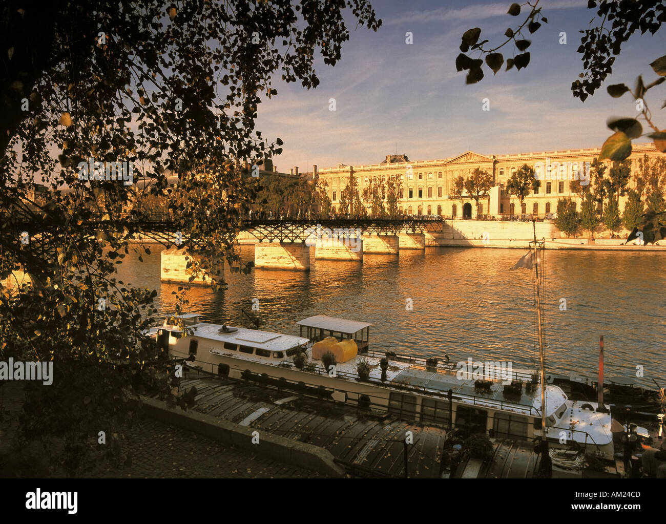france paris river seine pont ses artes and musee de louvre Stock Photo ...