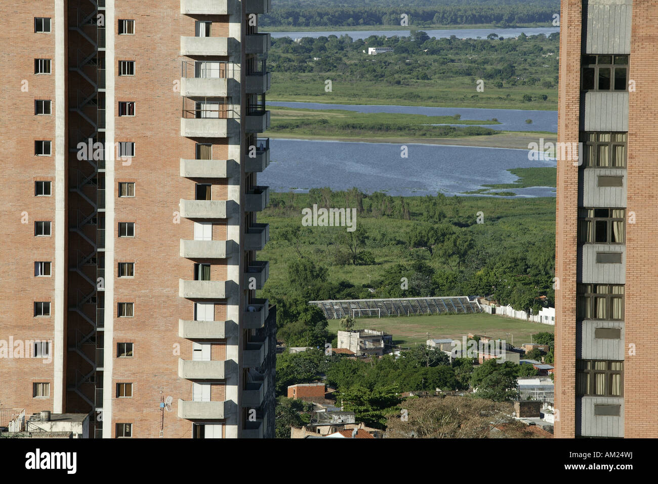 View onto the inner city and the Rio Paraguay, Ascuncion, Paraguay ...