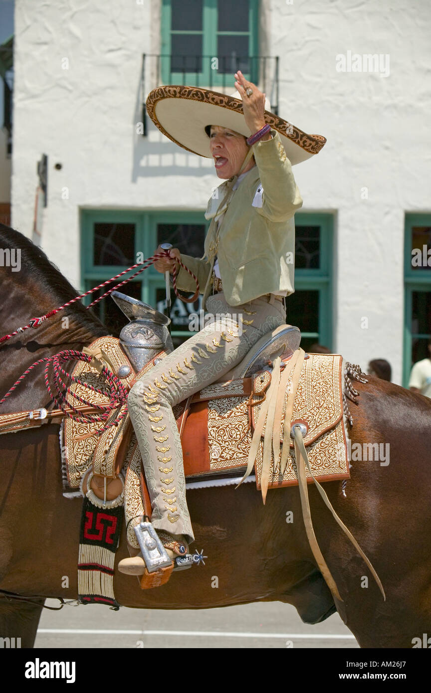 Spanish cowboy on horseback during opening day parade down State Street ...