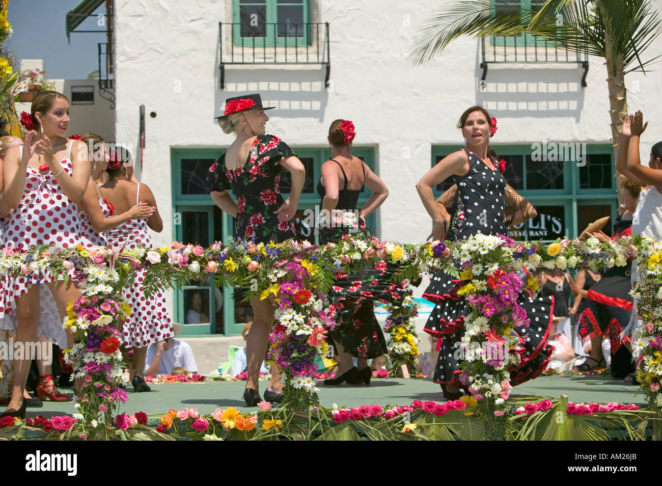 Woman performing Flamenco dancing on parade float during opening day ...