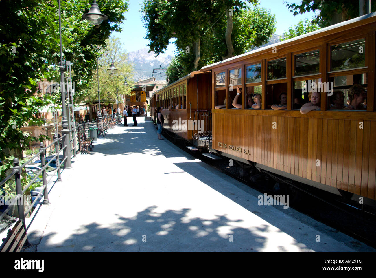 Train station in Soller old wooden train from 1912, Mallorca island ...