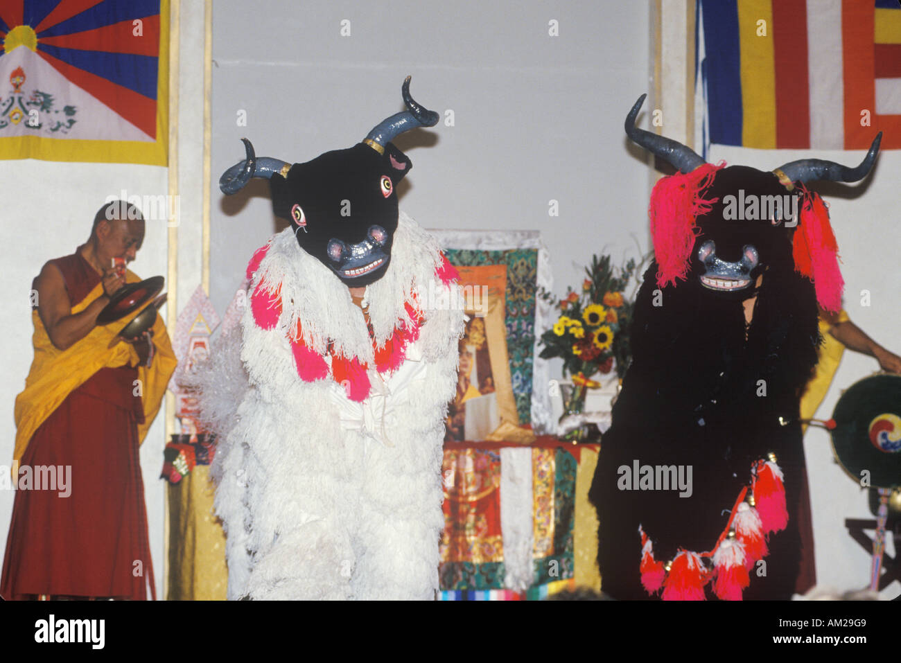 Tibetan Monks performing Snow Lion Dance called Ssang Geh Gar Cham at ...