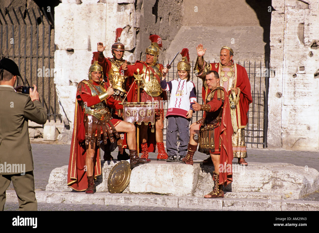 Roman centurions standing outside the Colosseum, Rome, Italy Stock ...