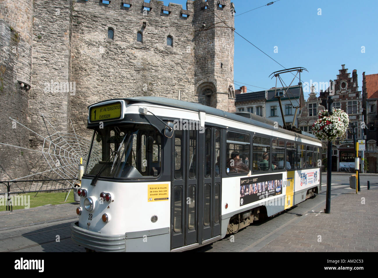 Tram outside the Gravensteen castle, Ghent, Belgium Stock Photo - Alamy