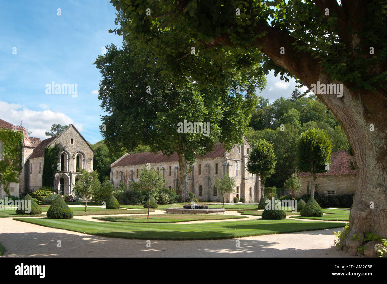 Abbey Grounds with the Forge in background, Fontenay Abbey, nr Montbard ...
