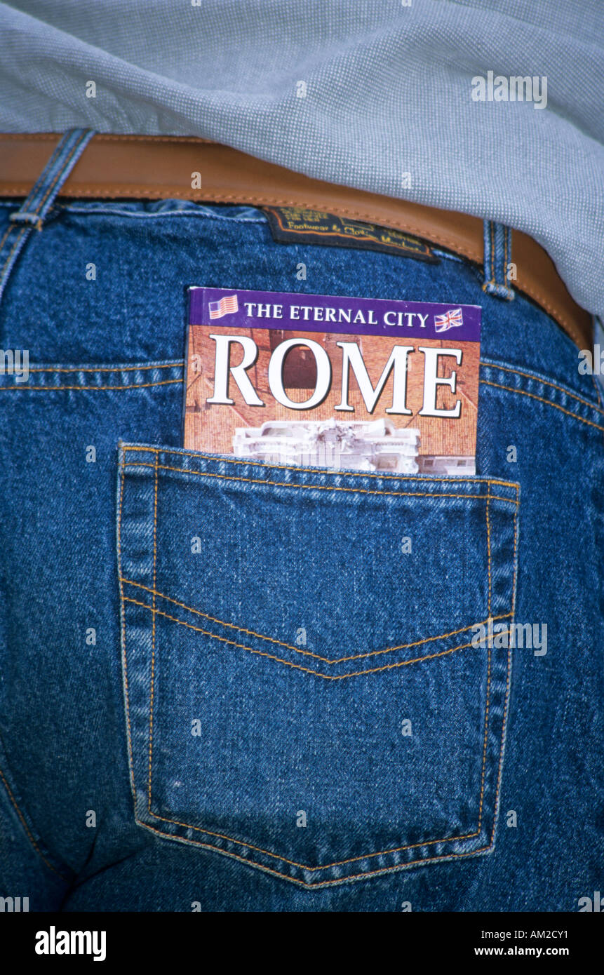 The Eternal City of Rome guide book in tourist’s pocket, Rome, Italy ...
