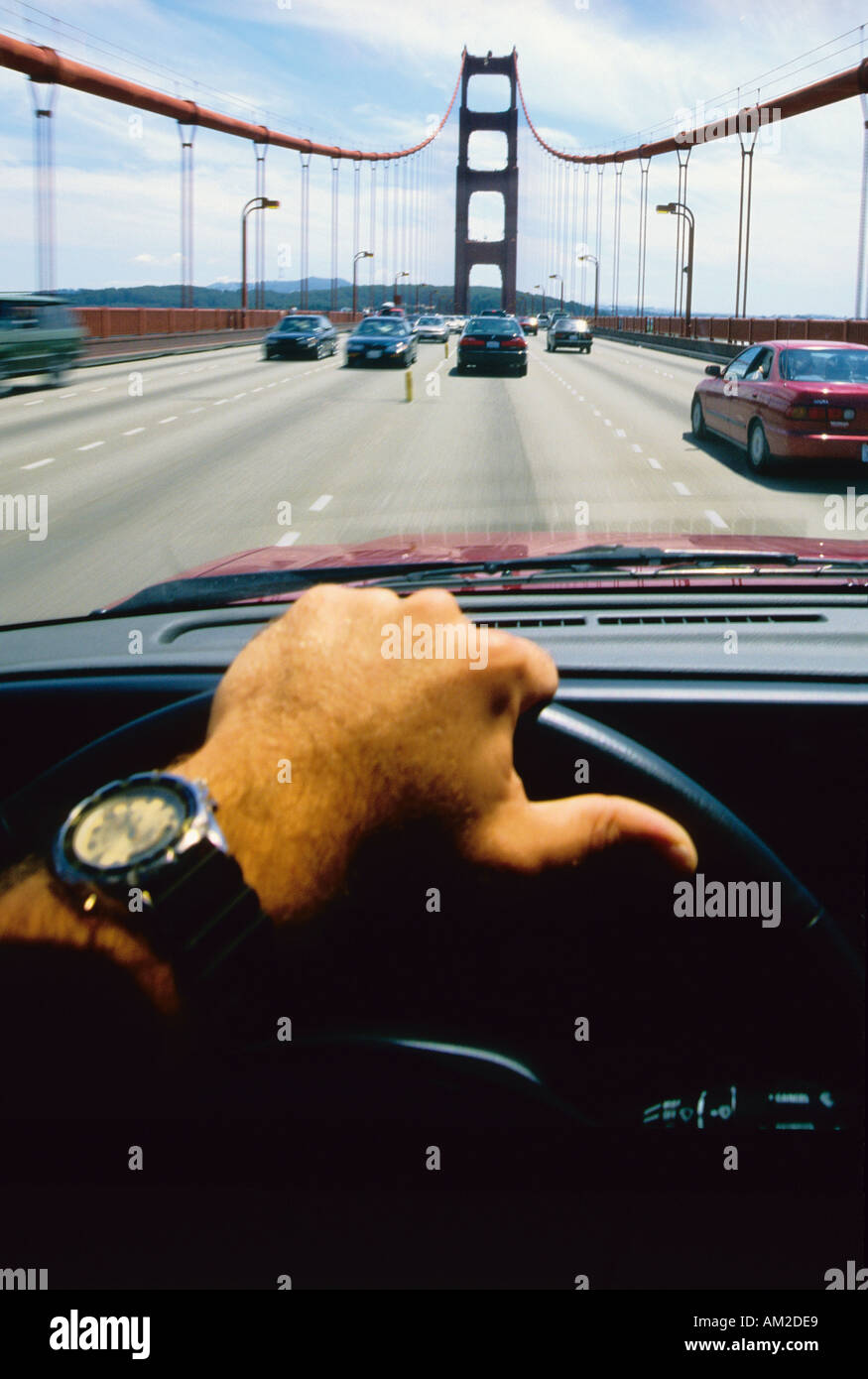 Driving across the Golden Gate Bridge San Francisco California USA ...