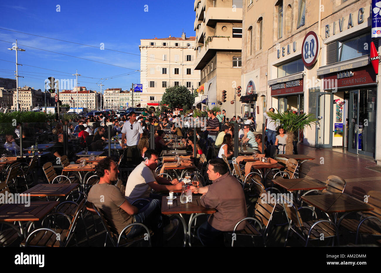 France, Bouches du Rhone, Marseille, bars at Vieux Port district Stock ...