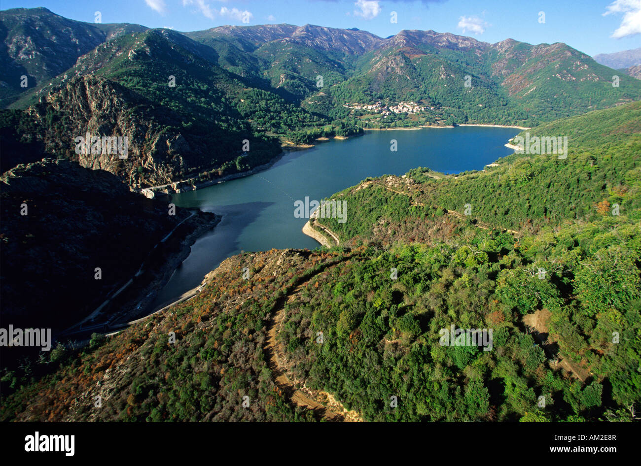 France, Corse du Sud, Prunelli Valley, Tolla artificial lake (aerial ...