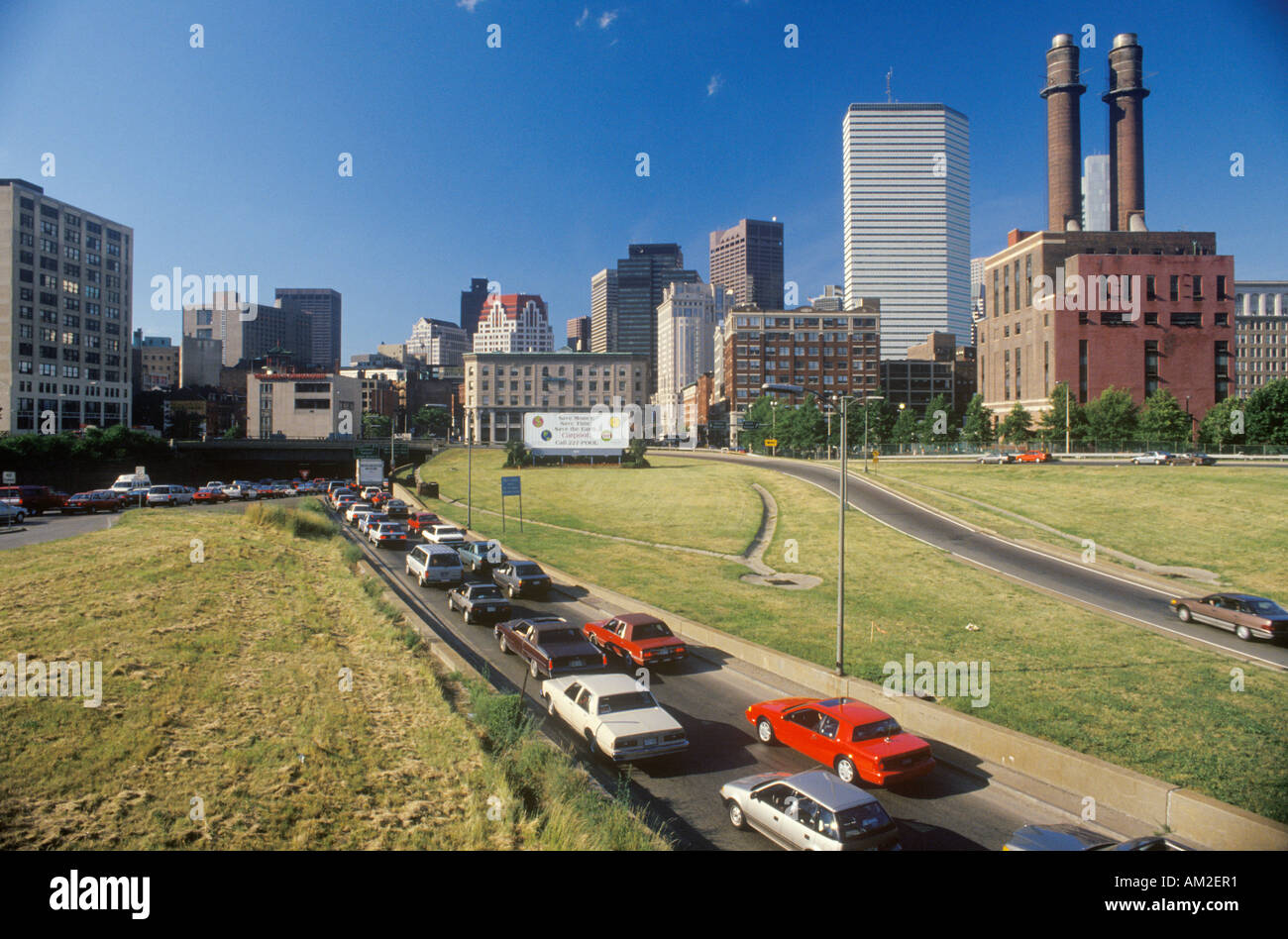 Rush hour traffic traveling through Bean Town in Boston Massachusetts ...