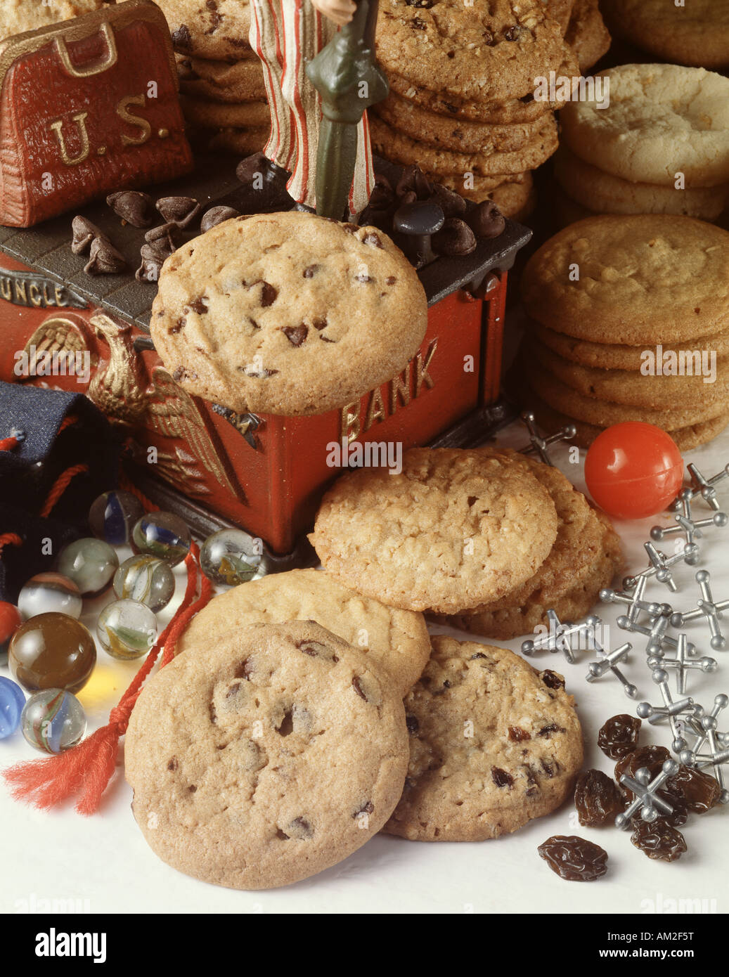snack food holiday celebration stacks chocolate chip cookies marbles ...