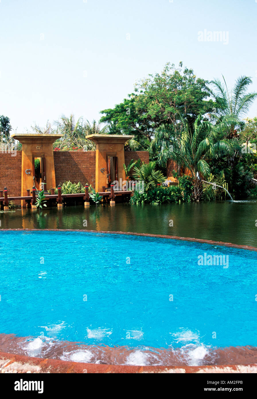 deep blue swimming pool in an oriental resort Stock Photo - Alamy
