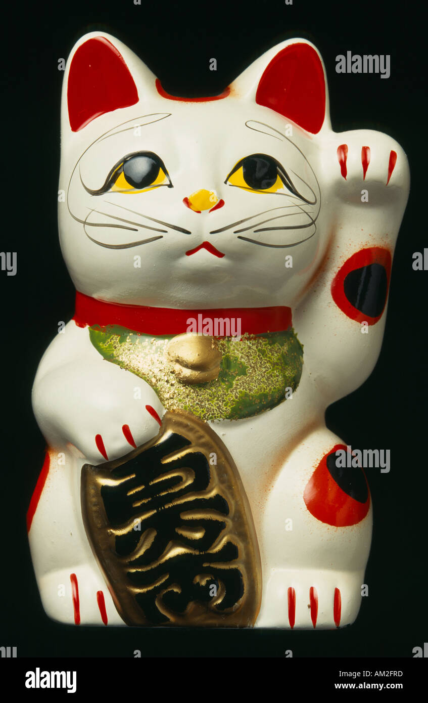 JAPAN Asia Religion Maneeki Neko the Inviting waving Cat statuette ...