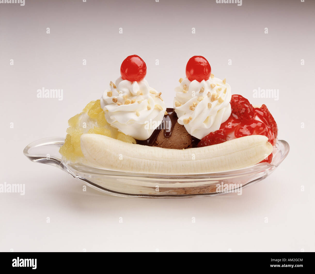 three scoop banana split strawberry ice cream sundae vanilla chocolate ...