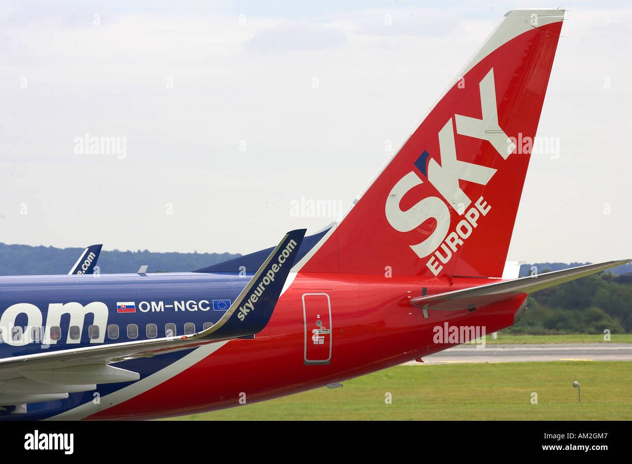 Tail fin of aircraft with SKY Europe logo Stock Photo - Alamy