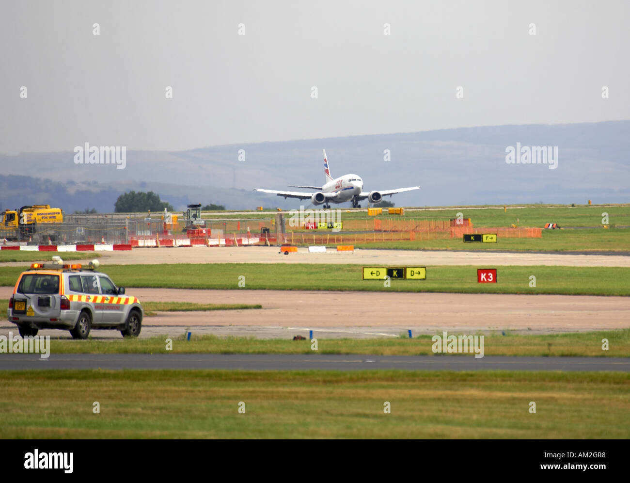 Aircraft Landing Manchester Airport Stock Photo Alamy