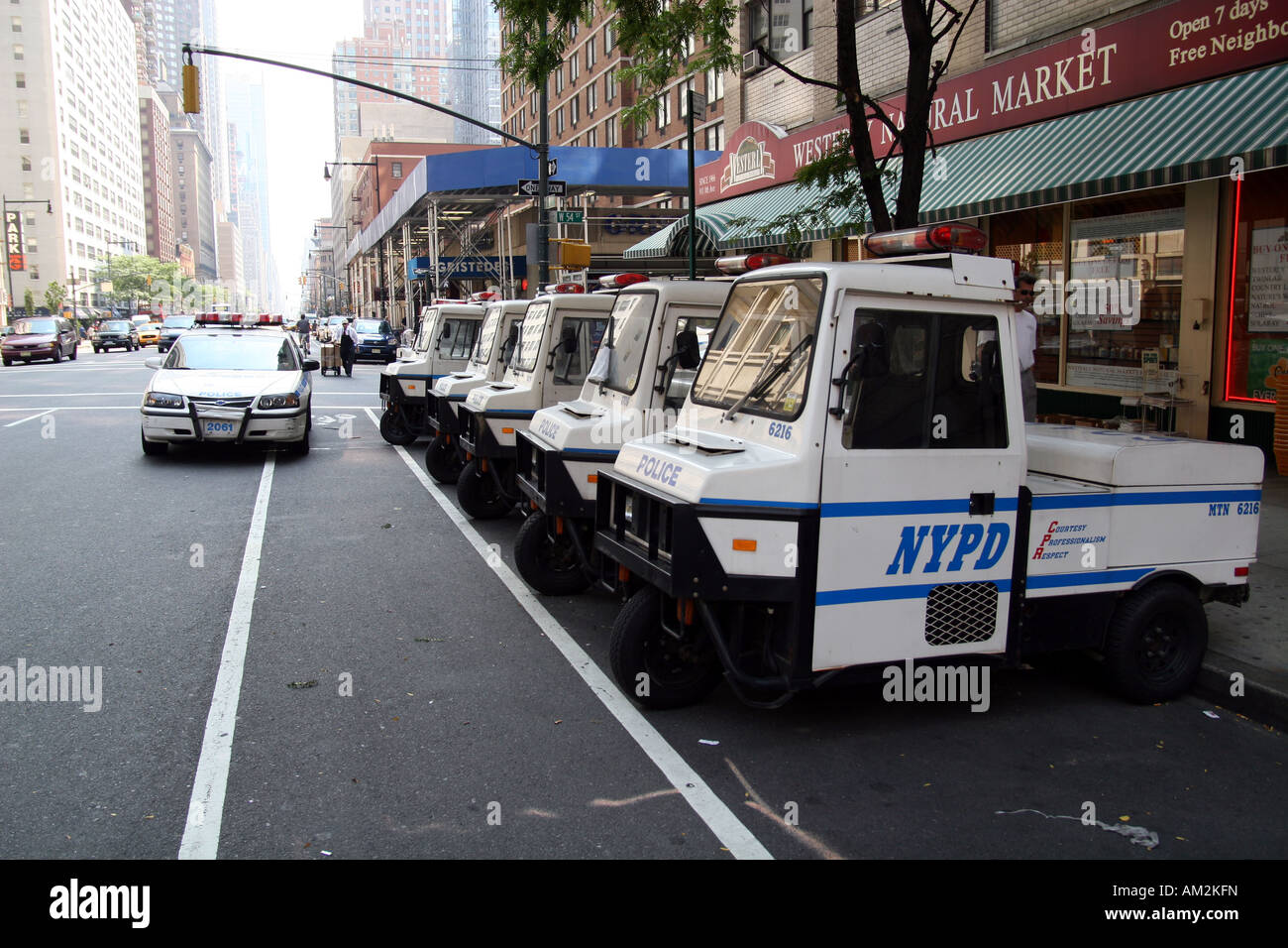 A row of NYPD interceptor patrol vehicles on a street in Manhattan ...