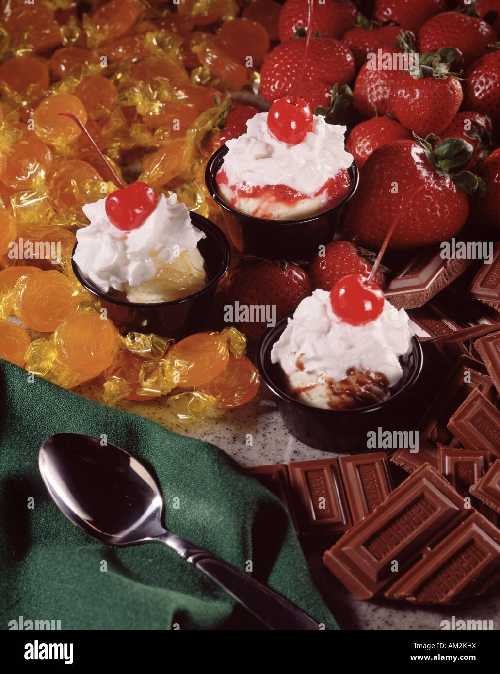 whipped topping hard candy mini ice cream sundaes chocolate strawberry ...