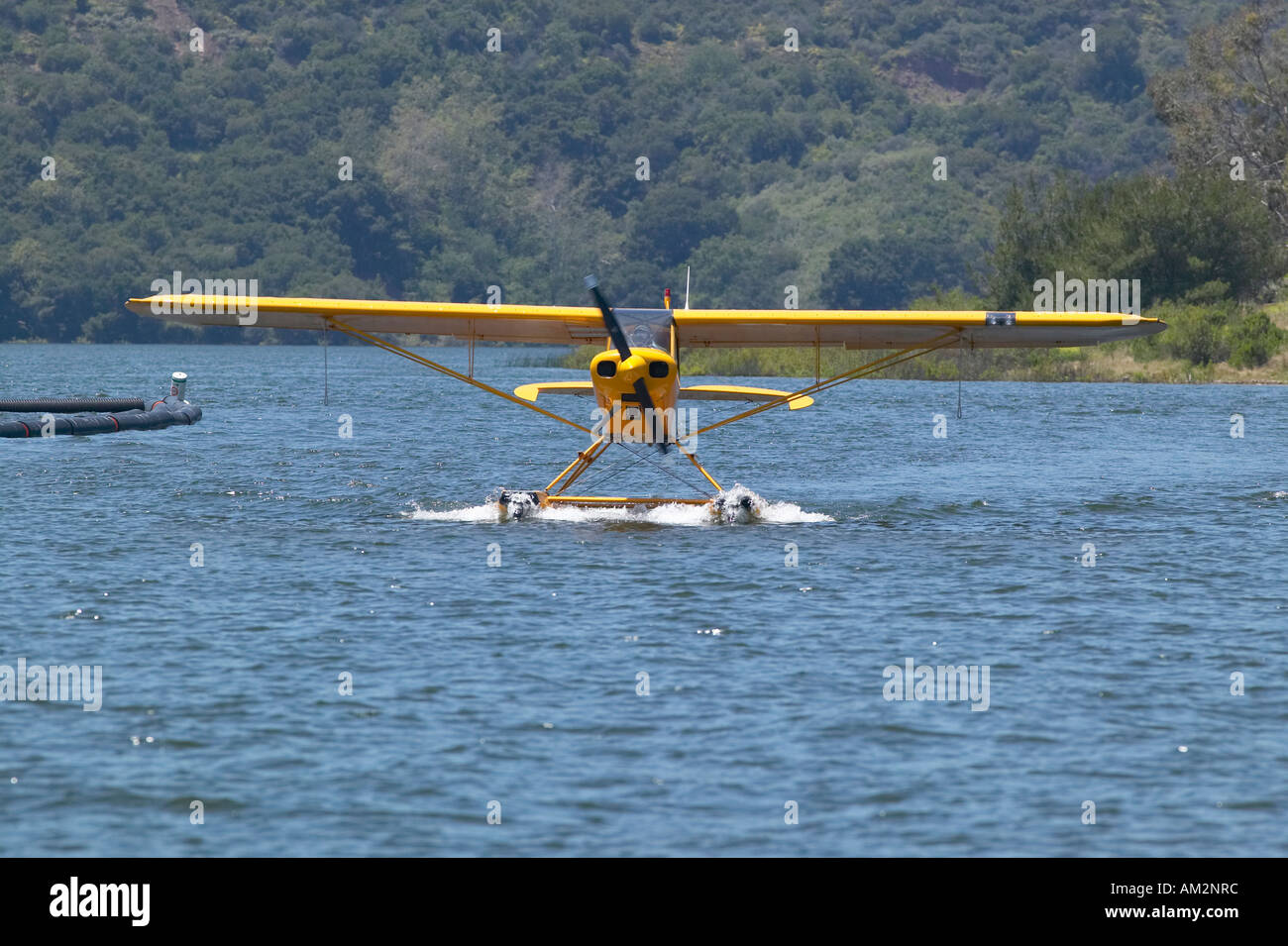 Yellow amphibious seaplane on Lake Casitas Ojai California Stock Photo ...