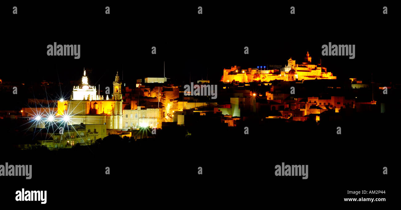 Church landscape night lights parish gozo malta catholic architecture ...