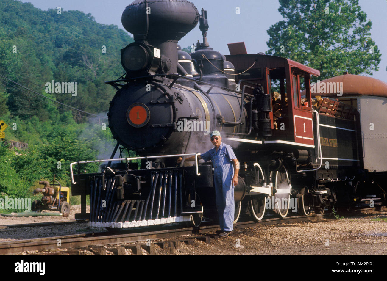 A steam engine at a train station in Eureka Springs Arkansas Stock ...