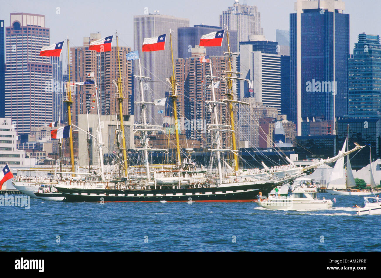 Tall ships sailing down the Hudson River during the 100 year ...