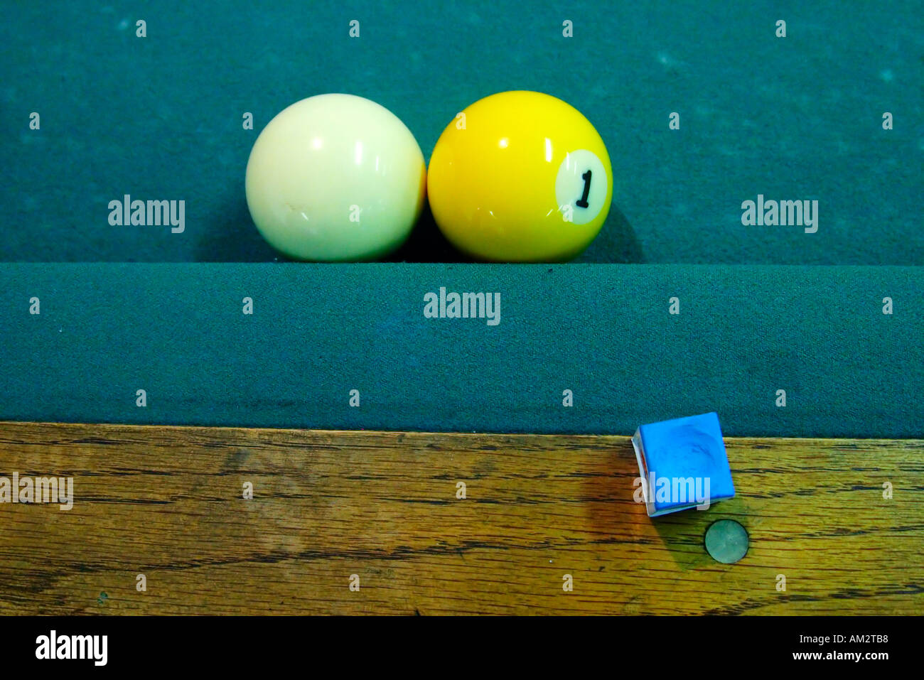 One ball touching cue ball Stock Photo - Alamy