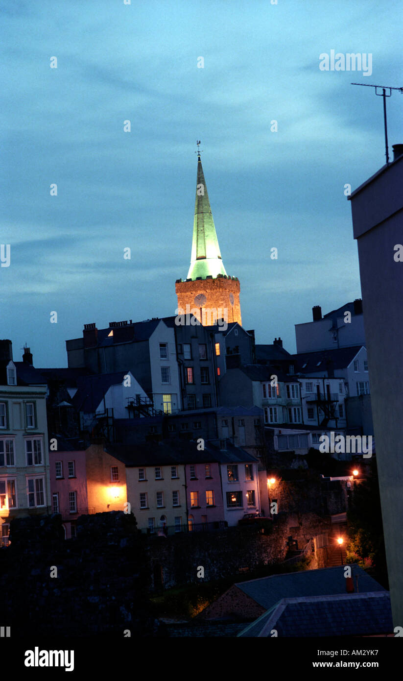 Tenby harbour at night in Pembrokeshire Wales Stock Photo - Alamy