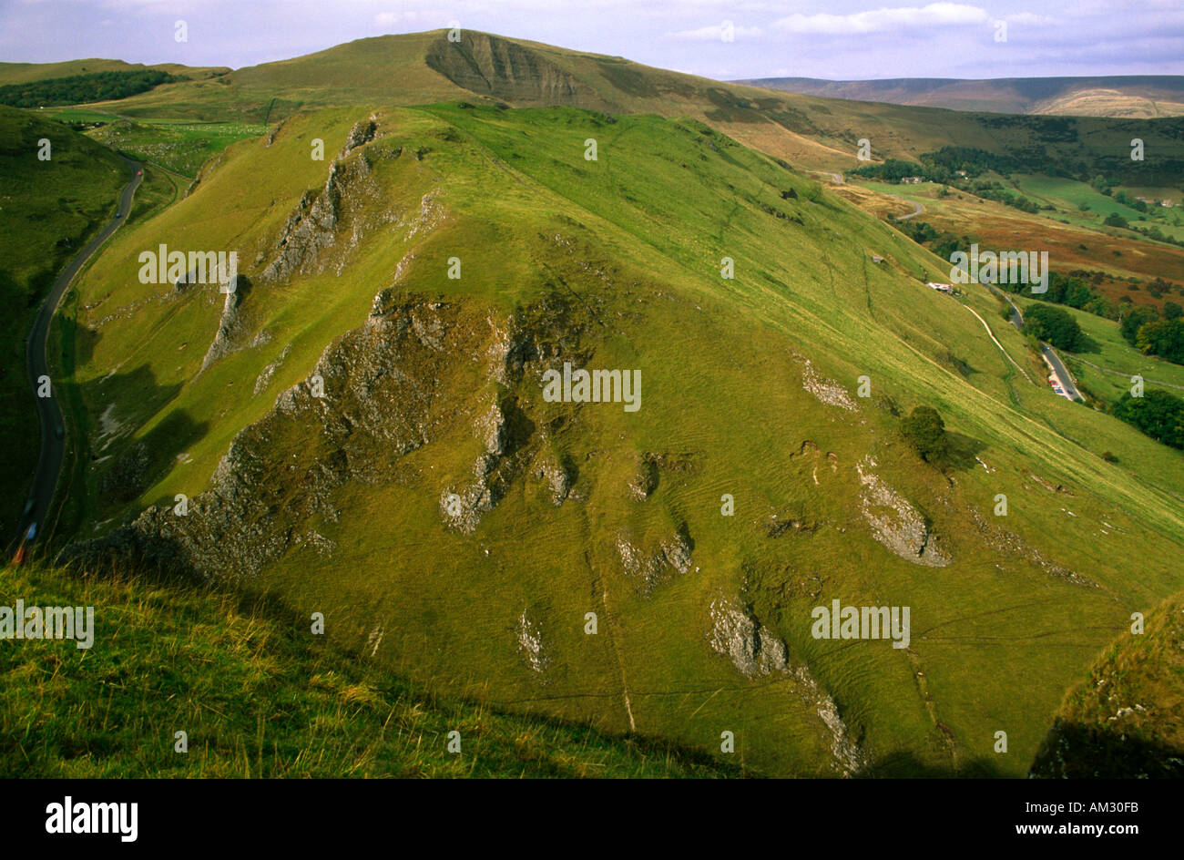 The summit of Mam Tor from the top of Winnats Pass in the Peak District ...