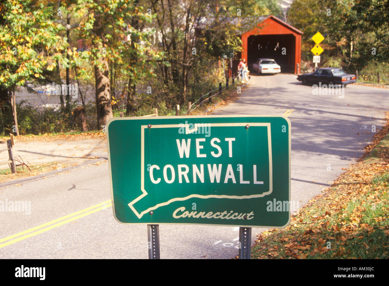 A covered bridge along scenic Route 7 in West Cornwall Connecticut ...