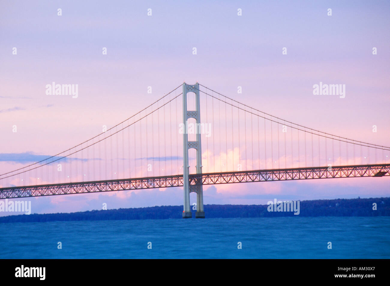 The Mackinac Bridge at dusk in upper peninsula Michigan Stock Photo - Alamy