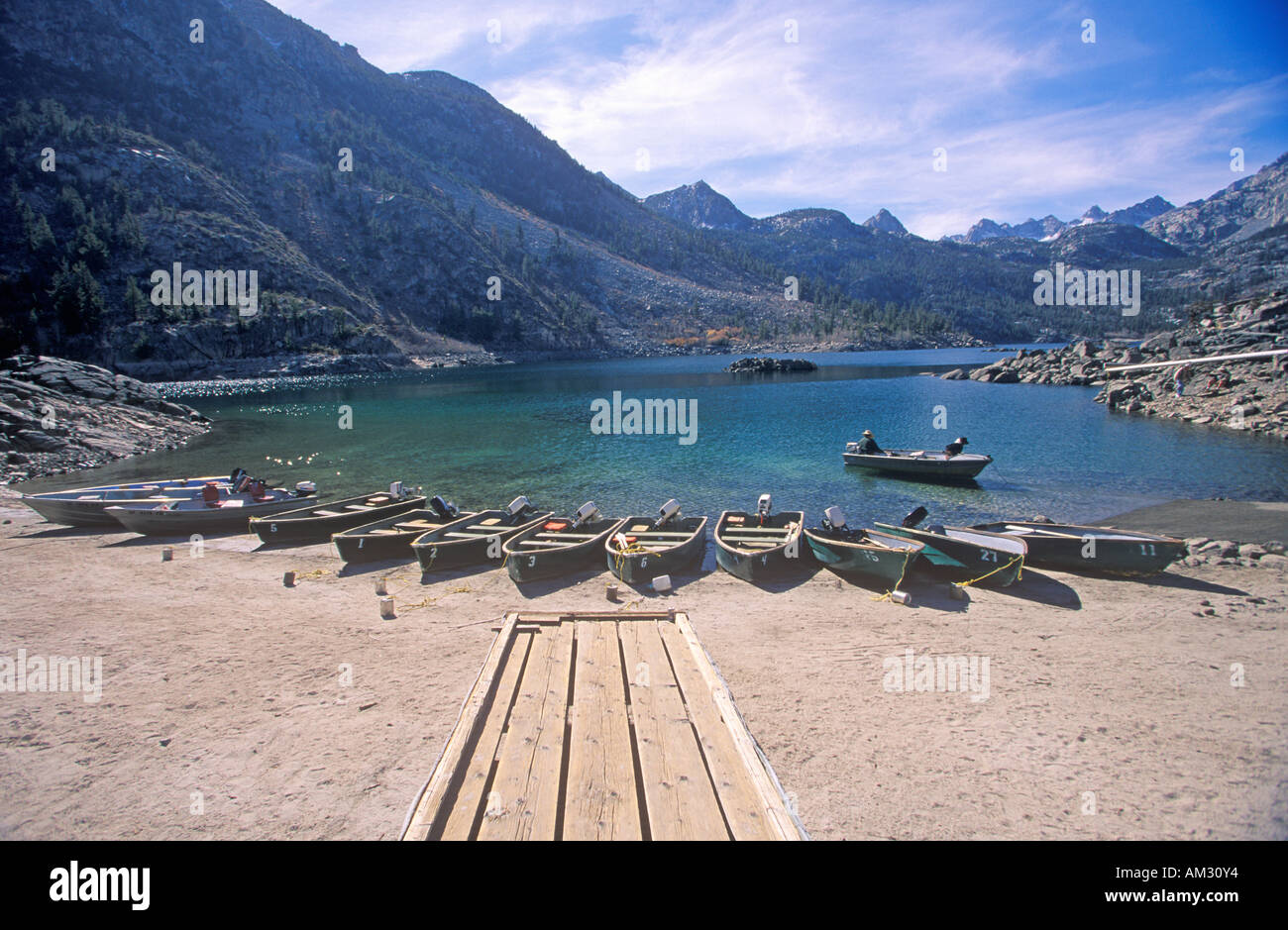 Fishing boats on Crowley Lake west of Bishop California Stock Photo - Alamy