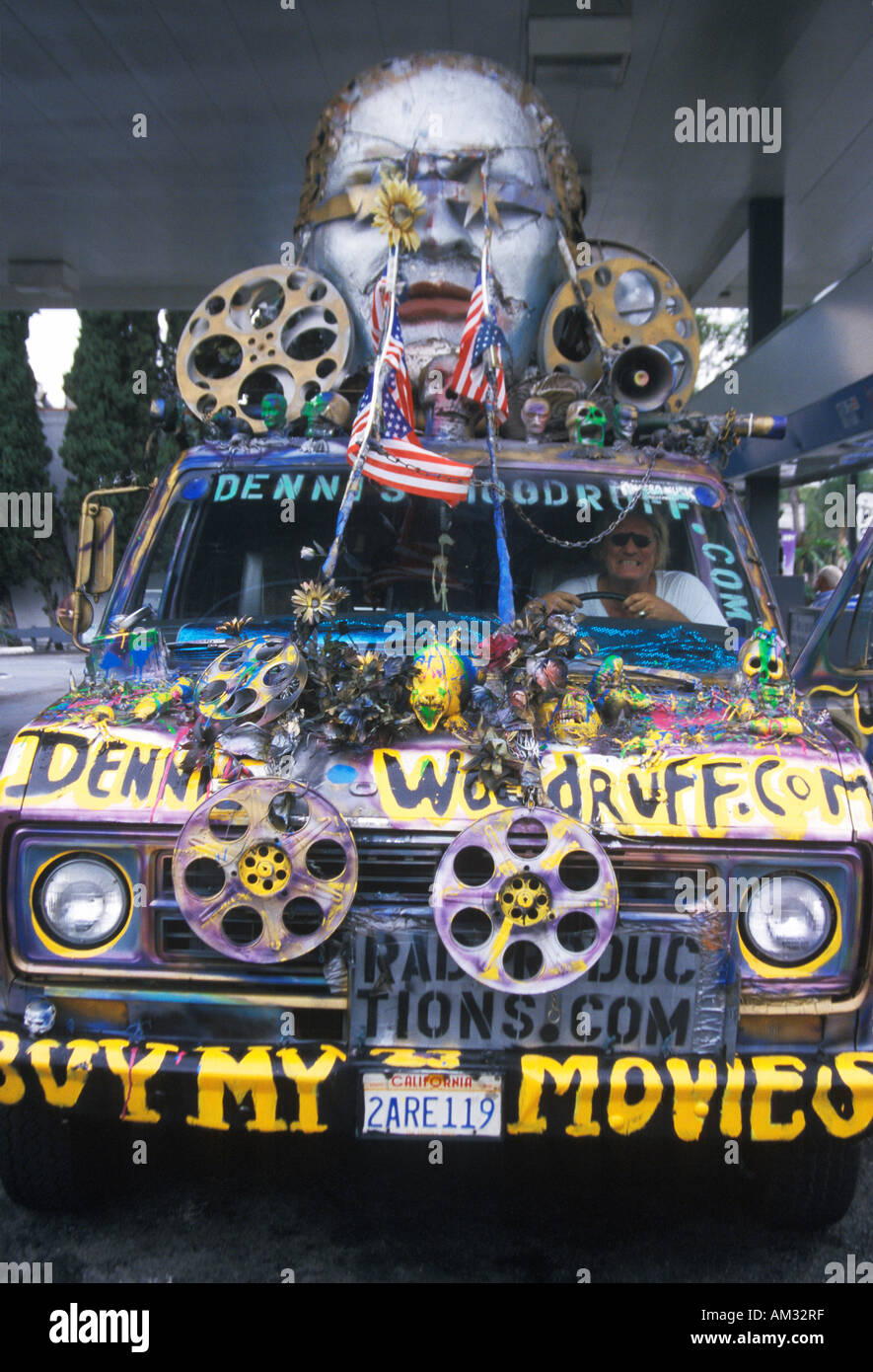 Van converted into a decorated mobile movie studio California Stock ...