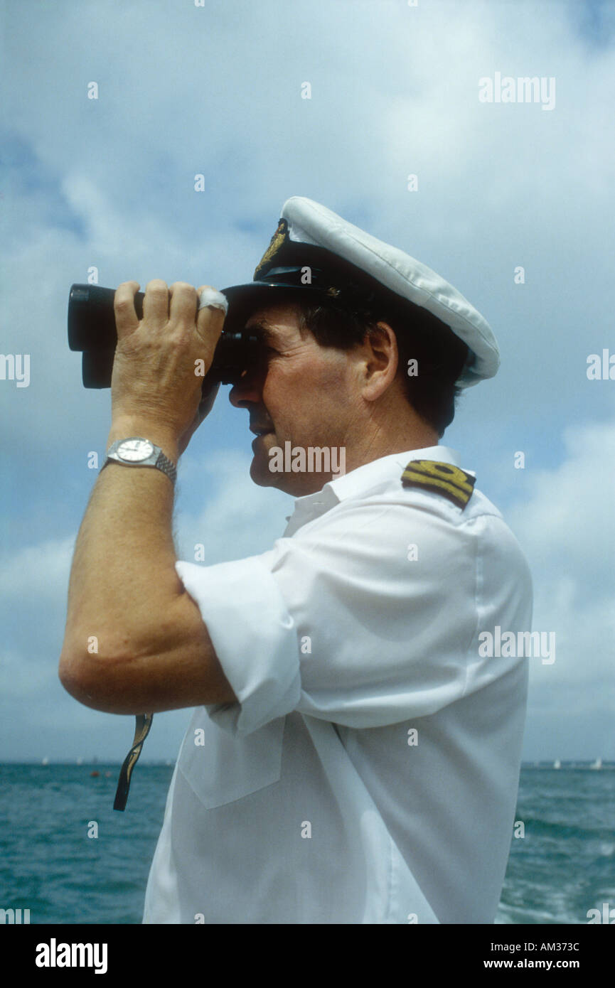 A Customs and Excise officer on patrol at Cowes Isle of Wight England ...